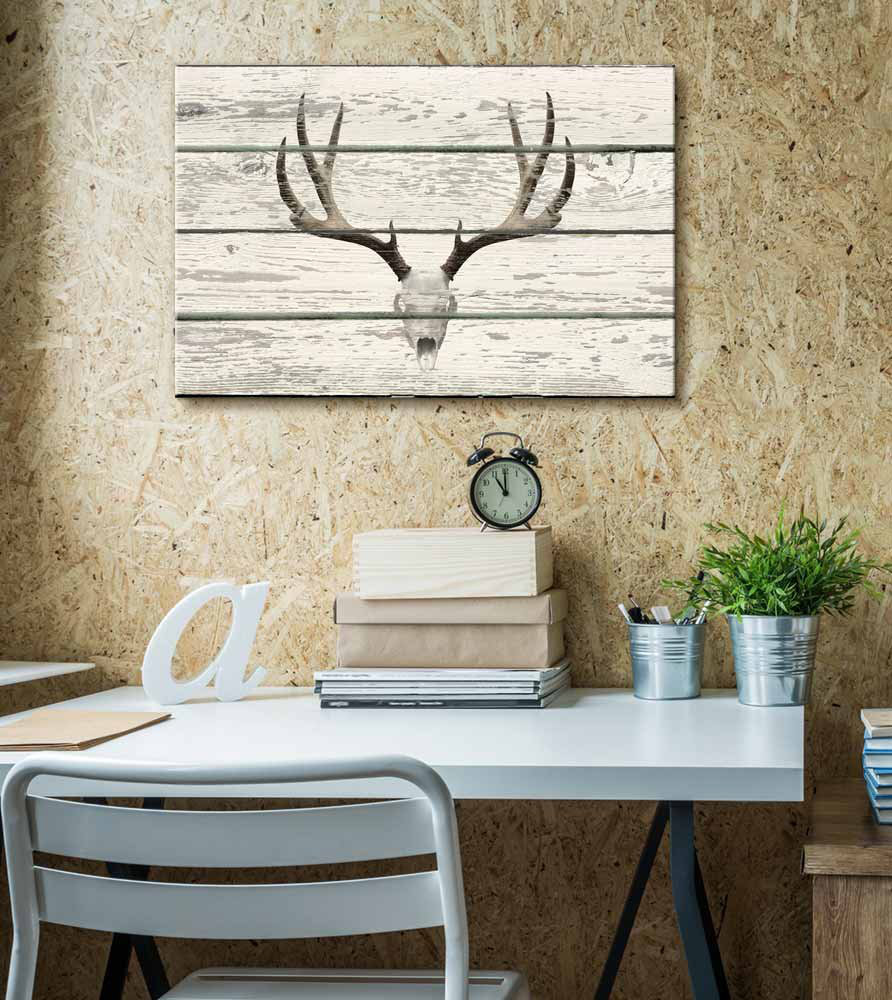 IDEA4WALL Moody Skull Deer Skull with Antlers Western Artwork Rustic ...