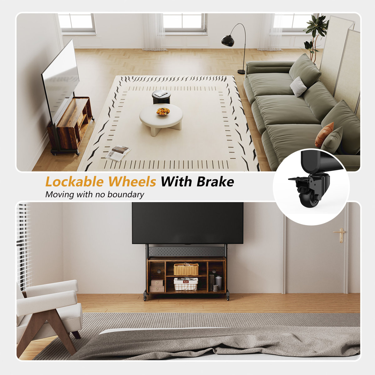 Wade Logan® Charrisse Sturdy Rolling TV Stand with Wheels for 50-85 ...