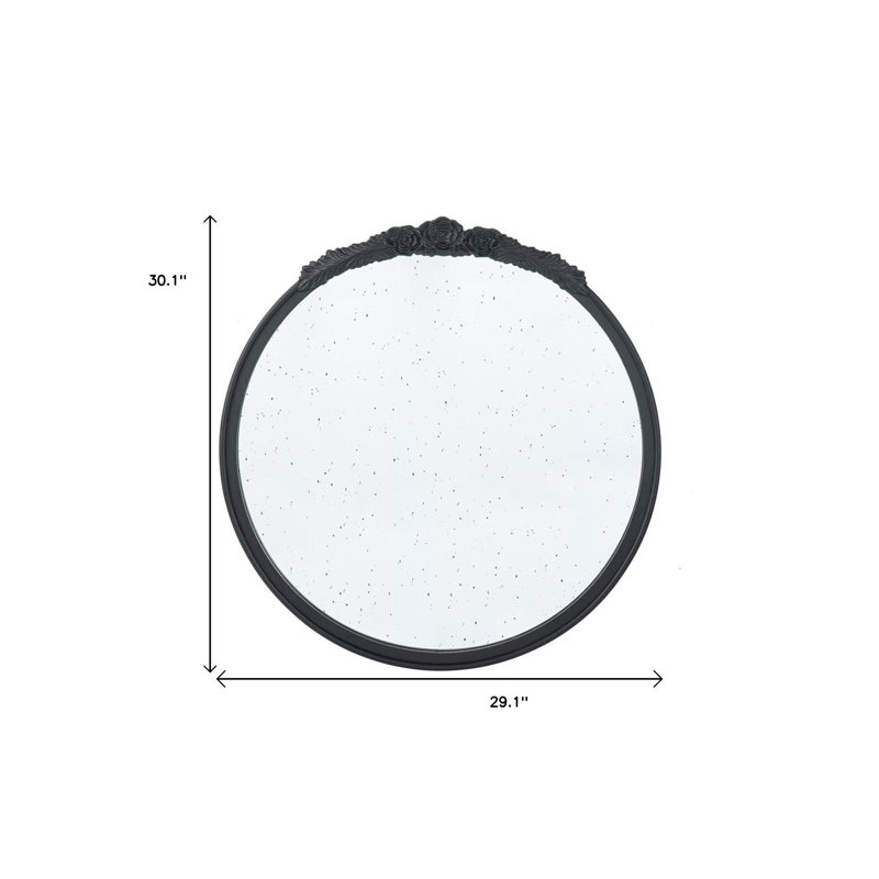 HomeRoots 30" Black Crowned Top Antiqued Glass Round Framed Accent ...