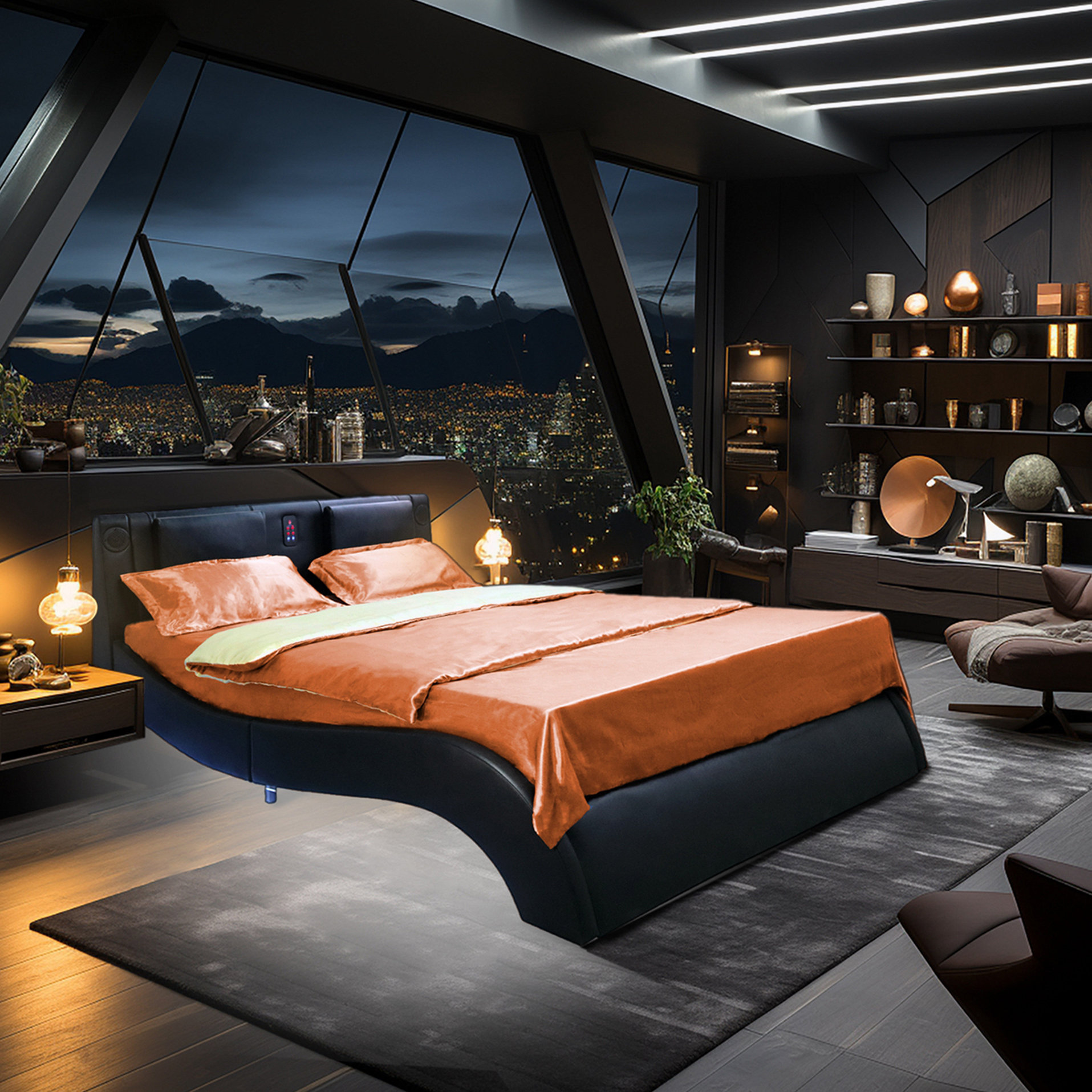 Ivy Bronx Khase Upholstered Queen Bed with led lighting, Bluetooth ...