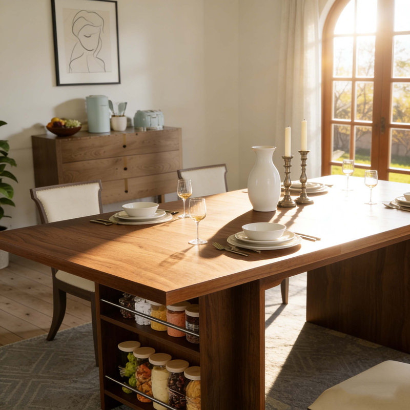 George Oliver Farmhouse Wooden Dining Table with Shelves for Kitchen ...