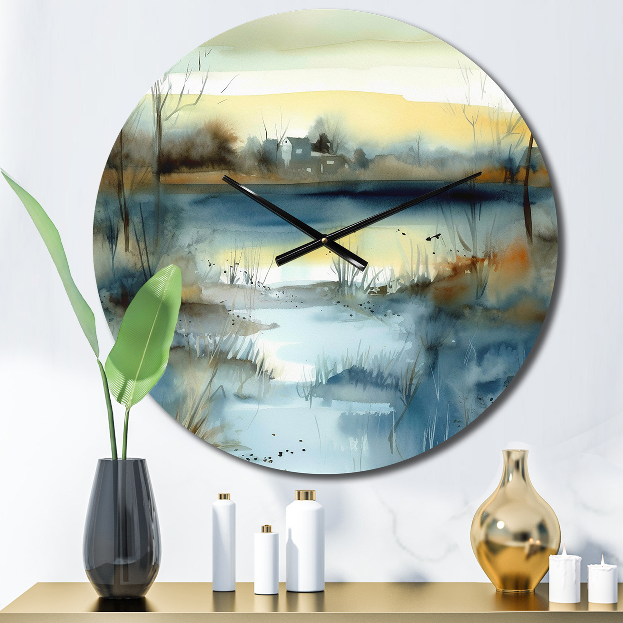 Design Art Summer Lake Landscape Illustration I - Lake Wall Clock ...