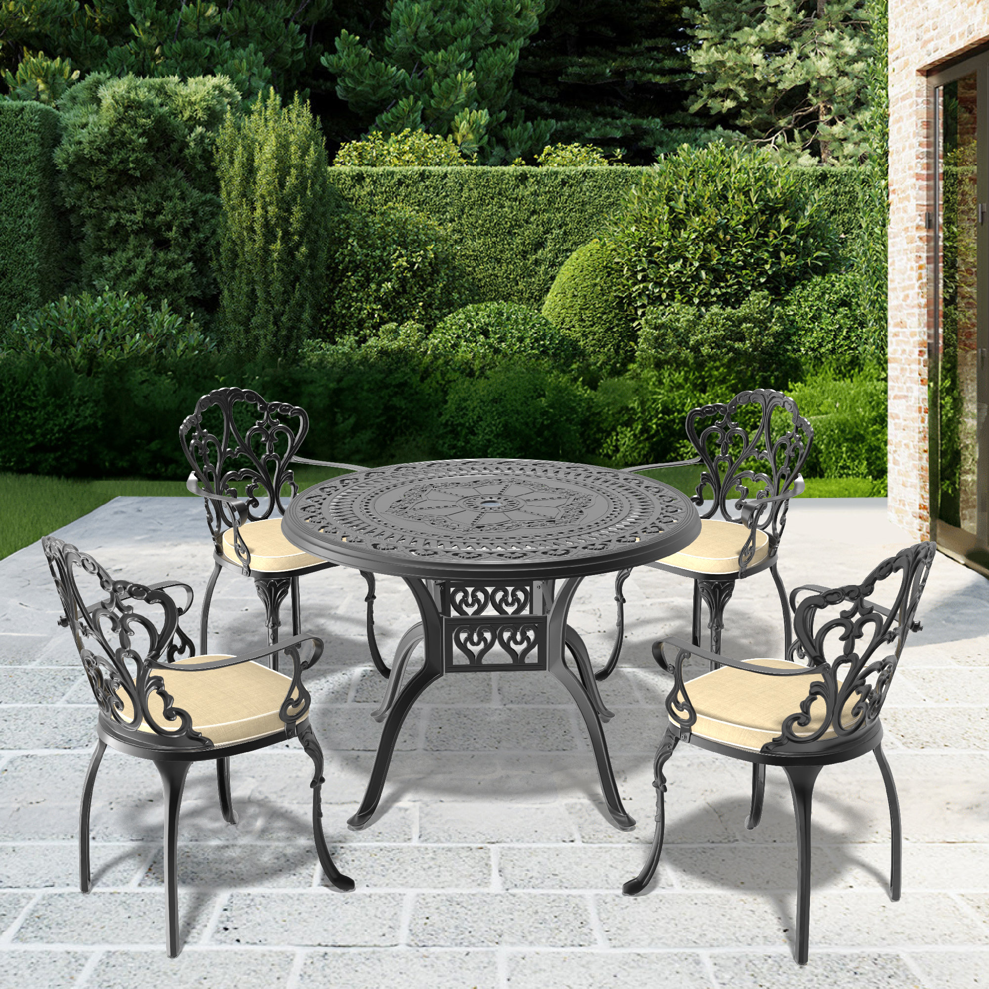 World Menagerie Kerveen 39.37-inch Round Table Cast Aluminum Outdoor ...