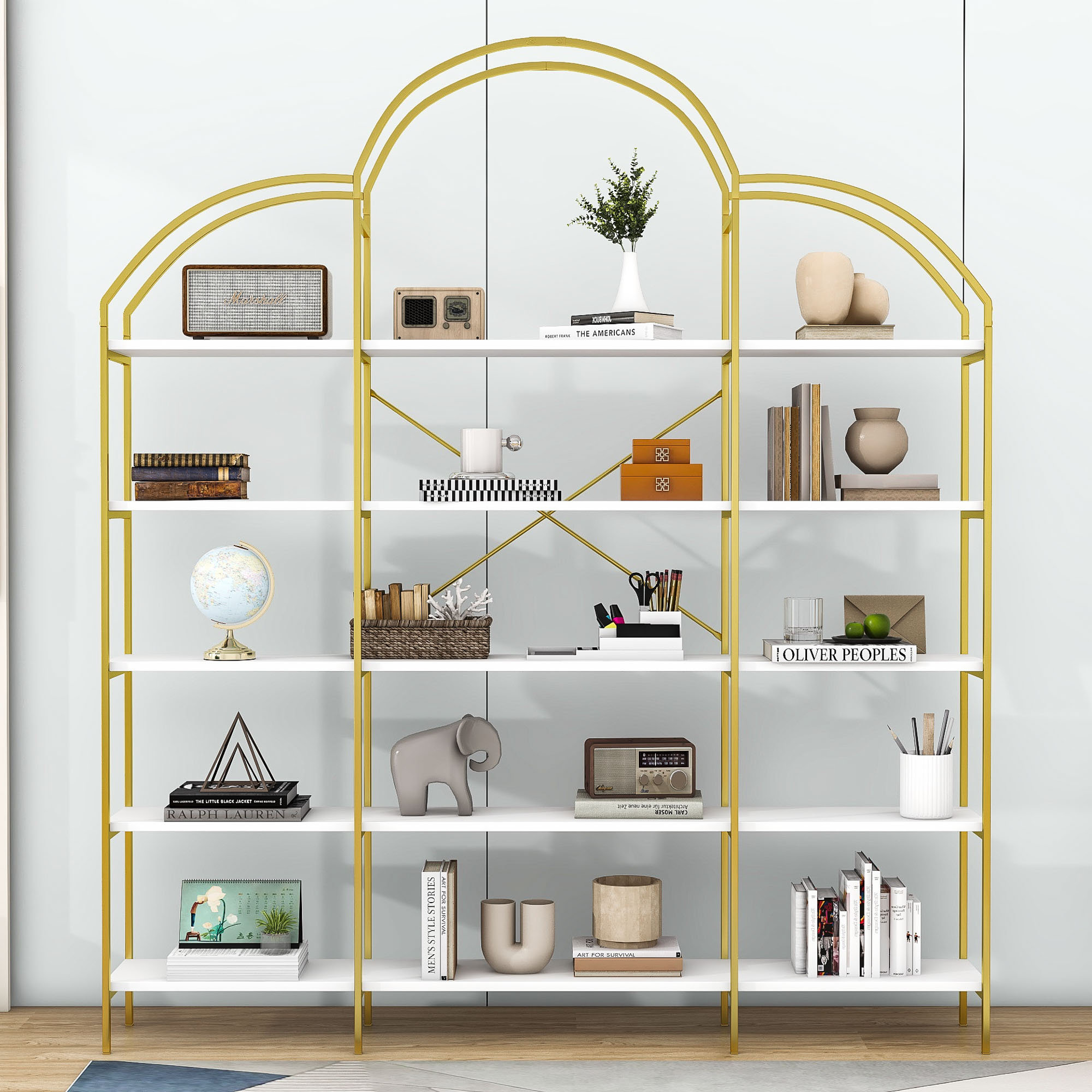 Mercer41 Amorra 5-Tiers Display Bookshelf with Round Top and Metal ...
