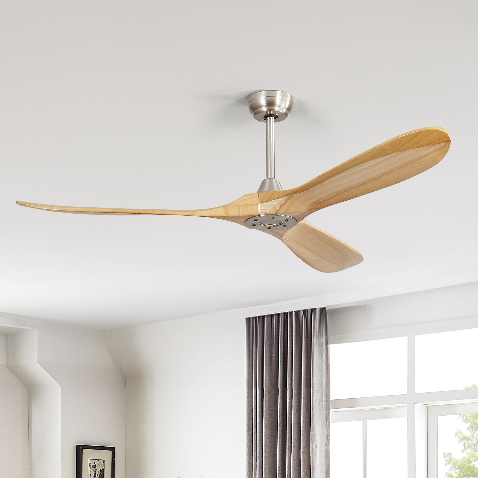 George Oliver Kemp 60" 3-Solid Wood Blade Indoor/Outdoor Large Ceiling ...