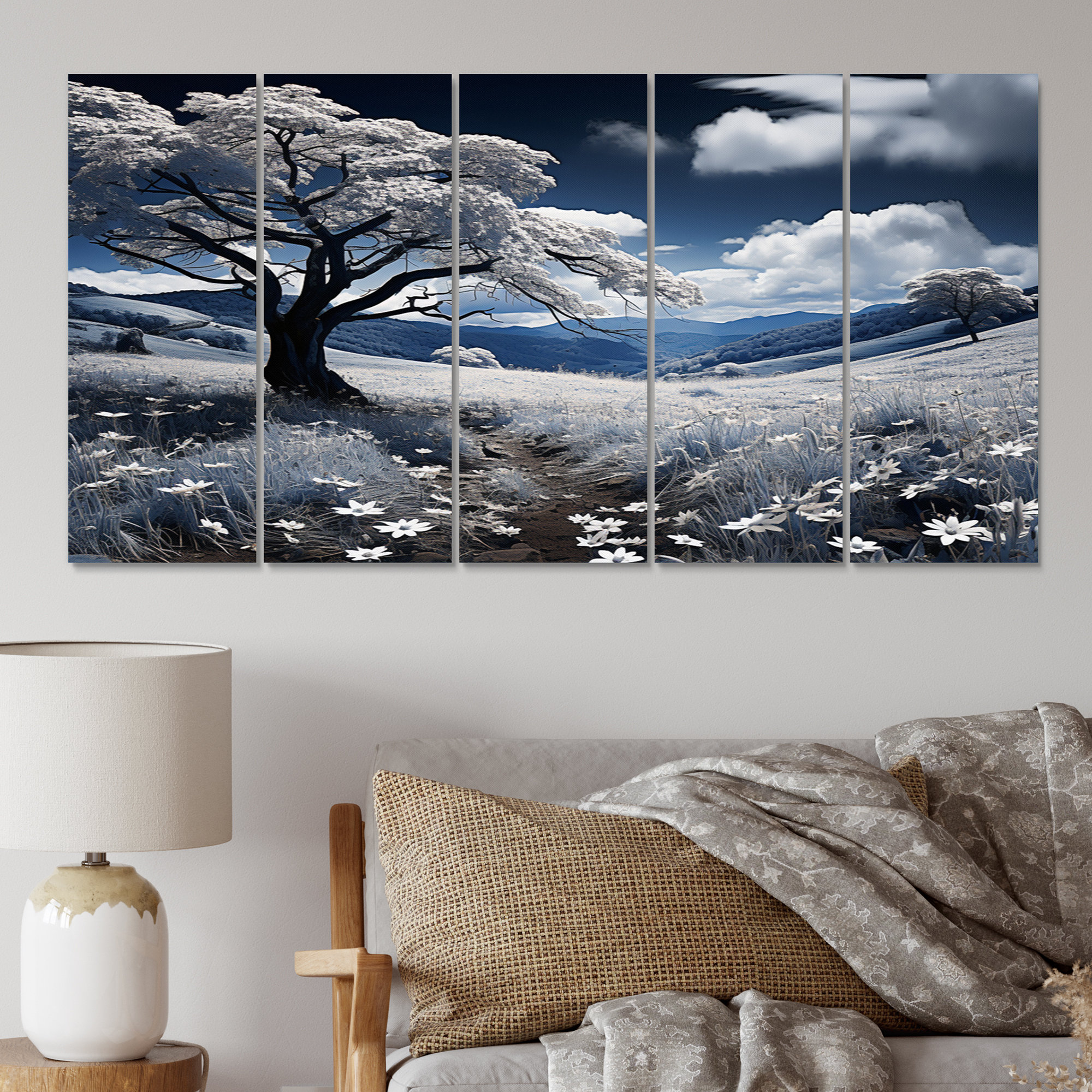 Design Art Flower Field Sapphire Meadow Monochrome - Meadow Metal Wall Art Prints Set | Wayfair