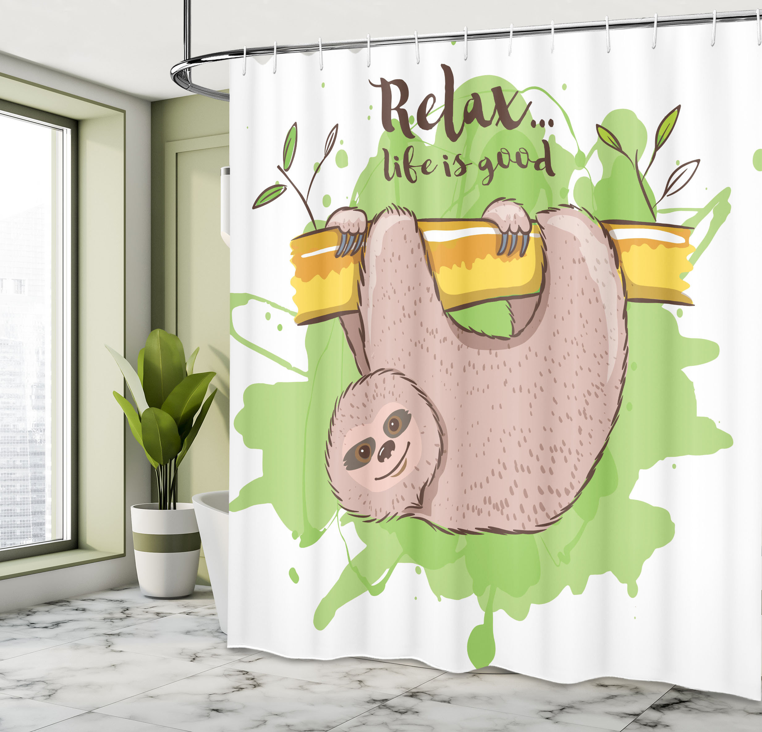 Dakota Fields Sloth Shower Curtain Exotic Mammal on Branch Green Tan ...