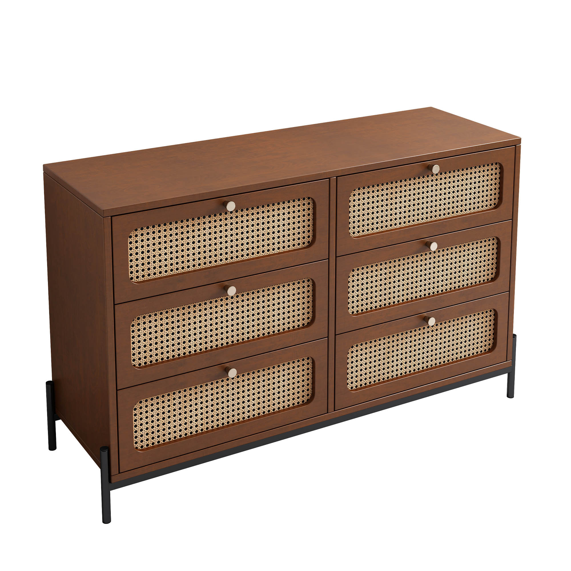 Bay Isle Home™ Waples Rattan Dresser for Bedroom, Wood 6 Drawers ...
