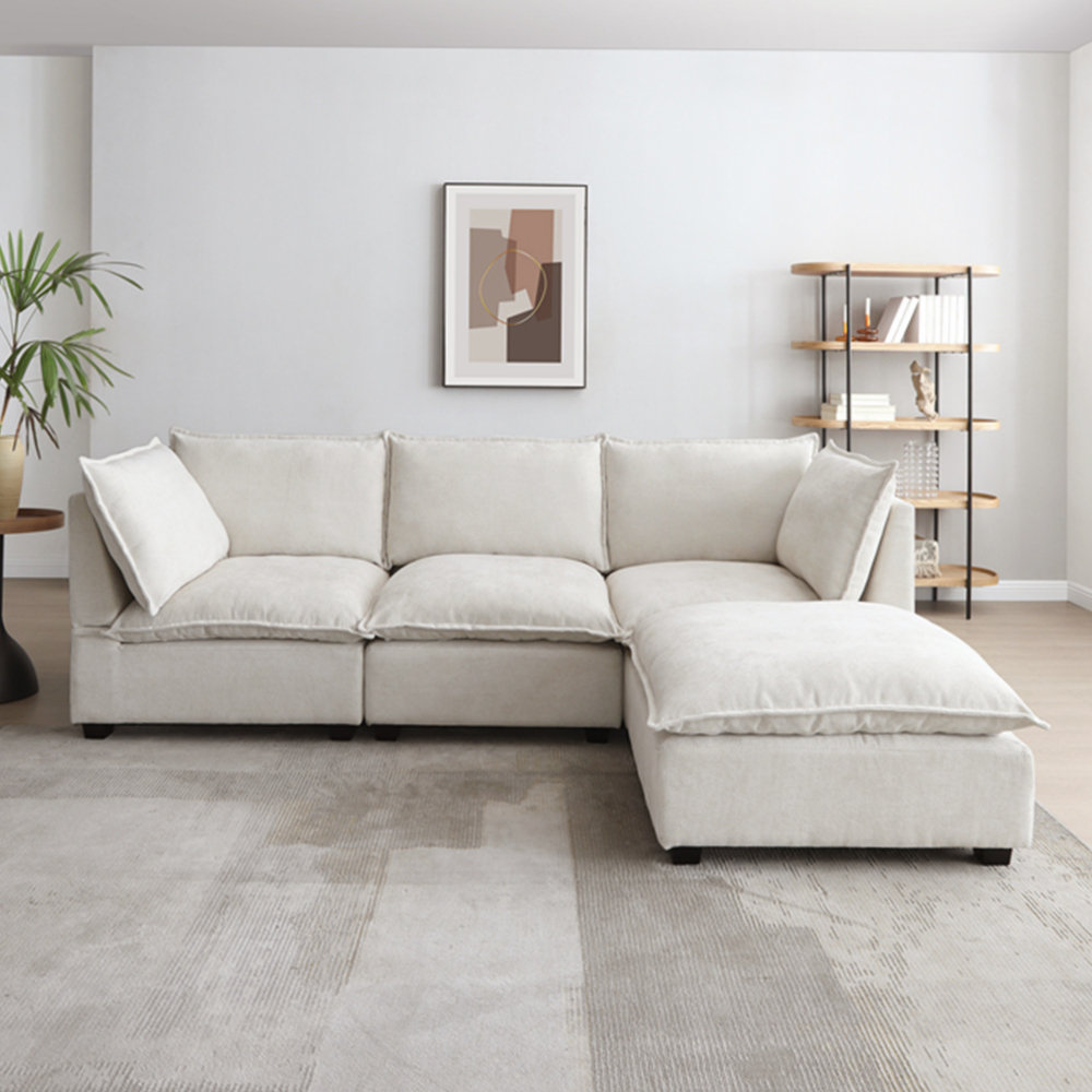 Latitude Run® L-Shape Linen Fabric Corner Couch Set with Convertible ...