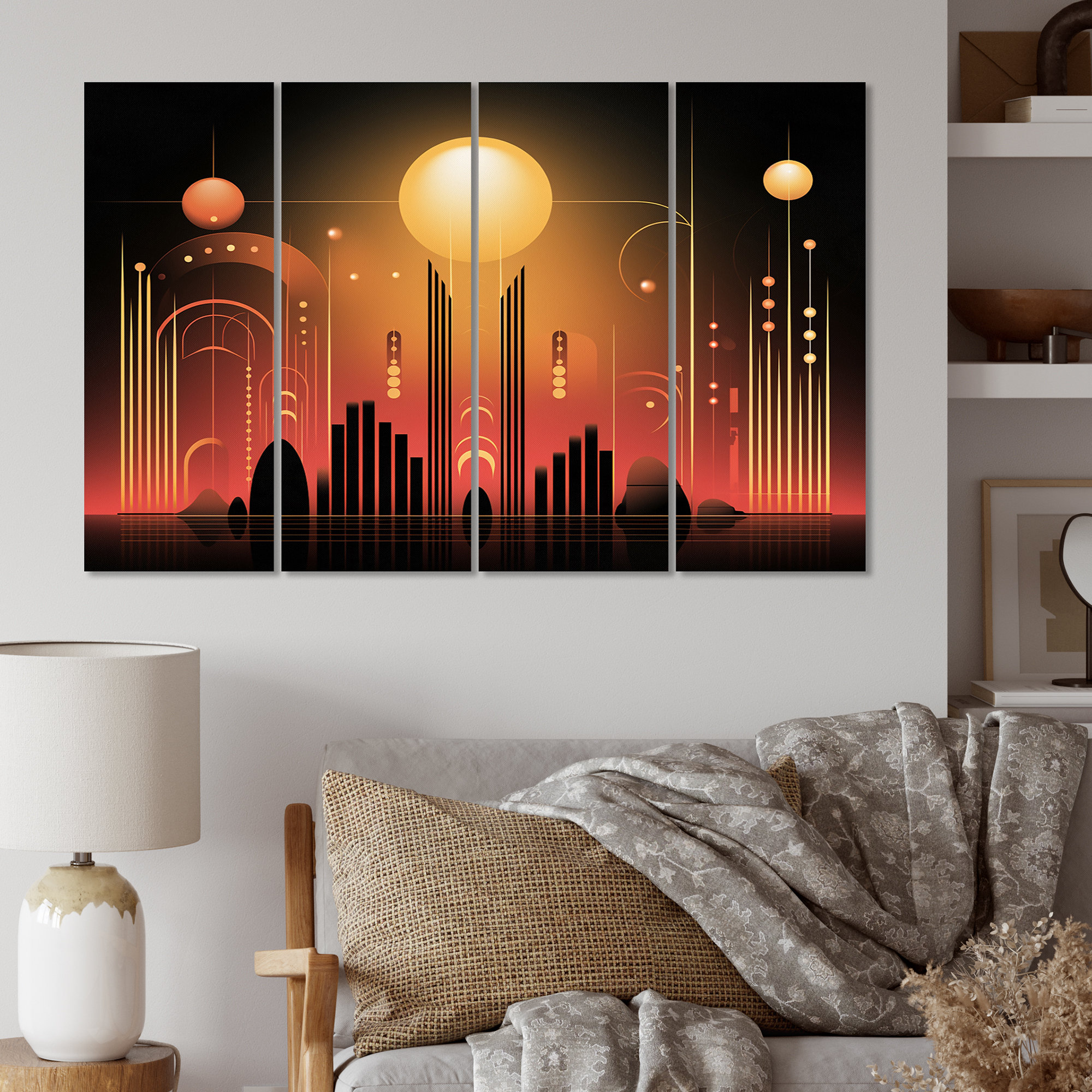 DesignArt Art Nouveau Geometric Pink CIty Retrofuturistic Art Nouveau ...