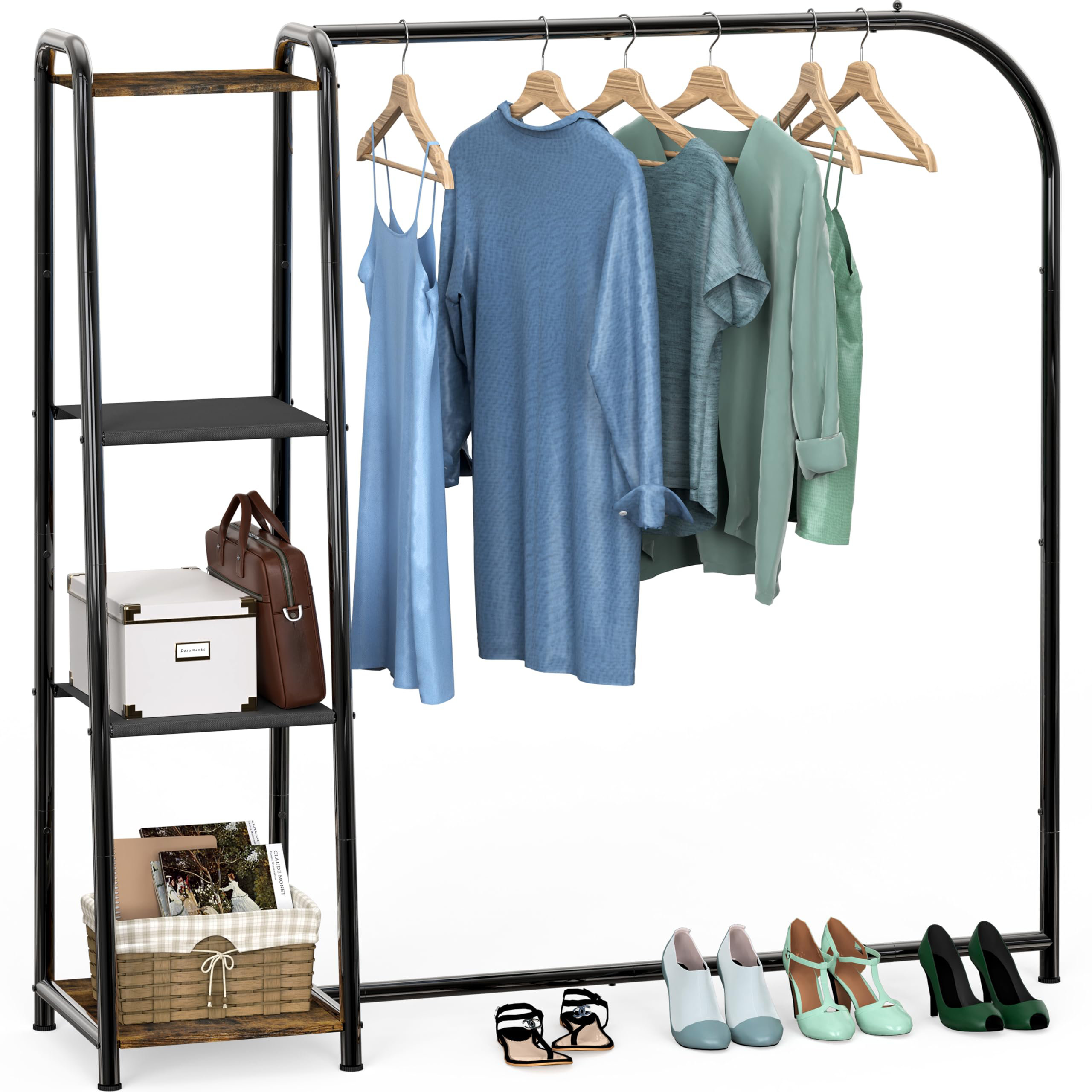 Latitude Run® Portable Clothing Garment Rack With Shelves And Hanging ...