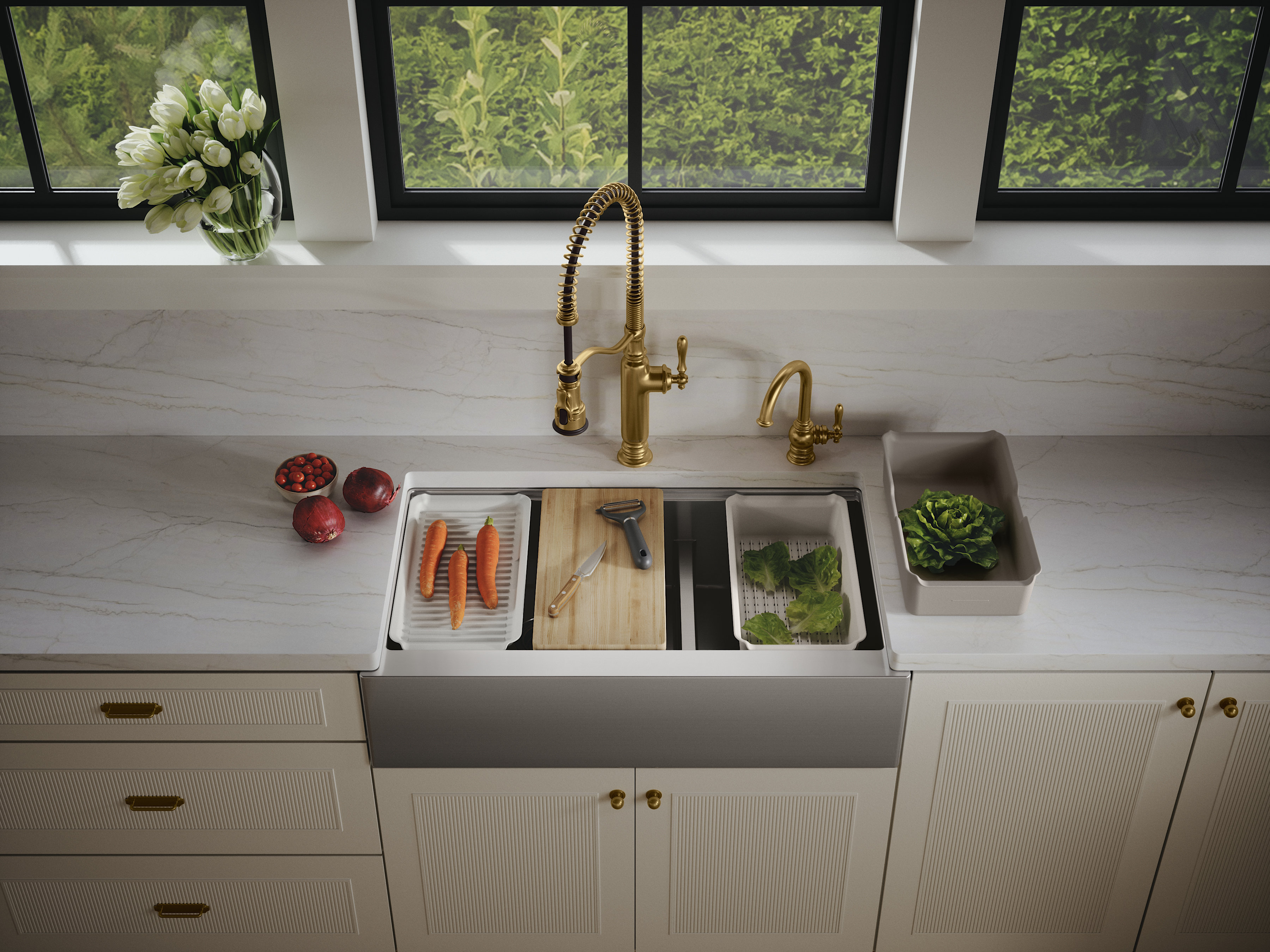 Kohler Strive® 35-1/2 In. Undermount Double-Bowl Farmhouse Workstation Kitchen Sink | Wayfair