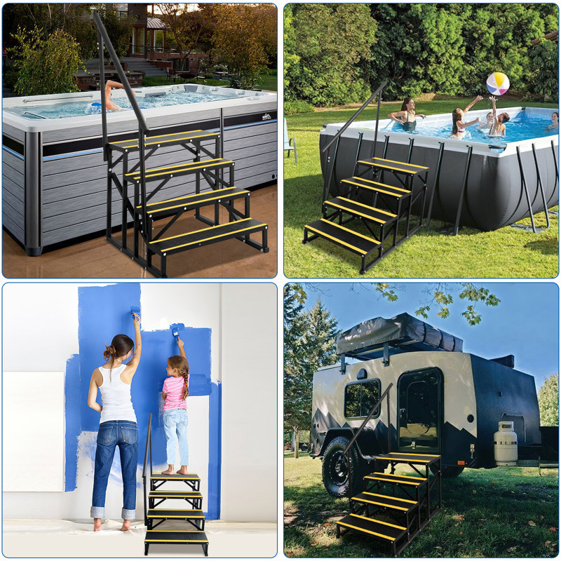 WFX Utility™ Rv Steps With Handrail, 4 Steps Mobile Home Ladder | Wayfair