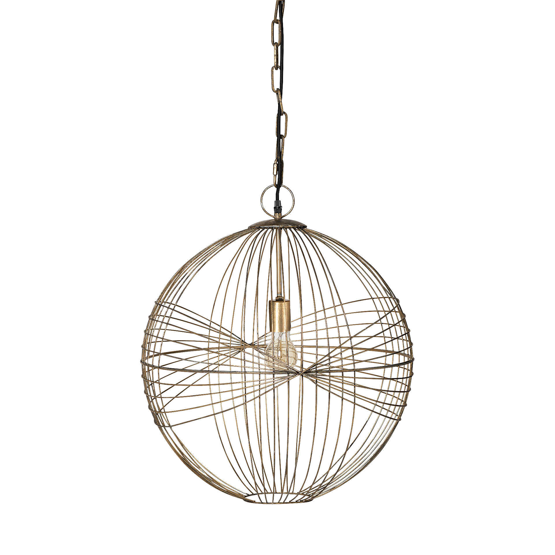 Wrought Studio Foulger Gold Round Geometric Lines Metal Globe Hanging ...