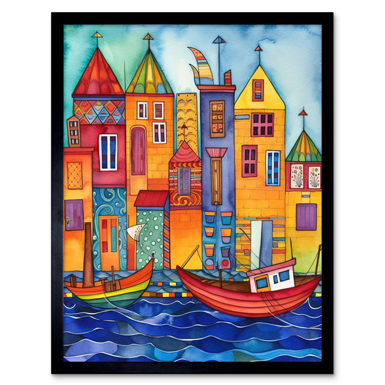 Marlow Home Co. Fisherman's Wharf Folk Art Watercolour Painting Artwork ...