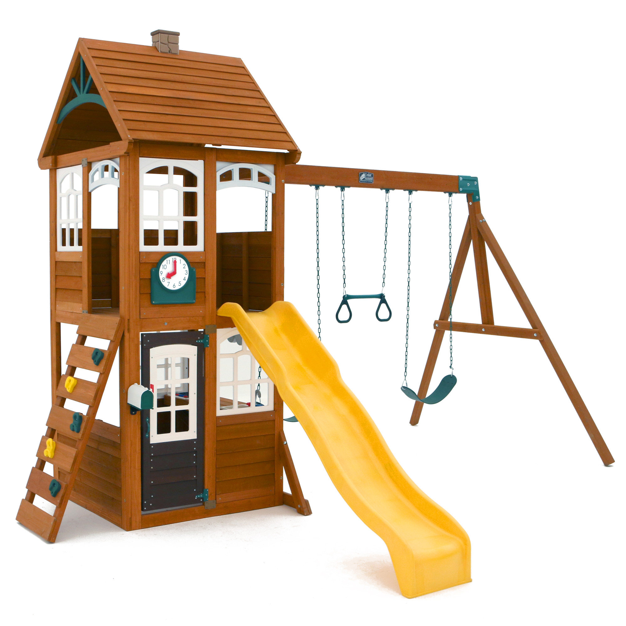 KidKraft McKinley Wooden Swing Set / Playset with Clubhouse, Mailbox ...