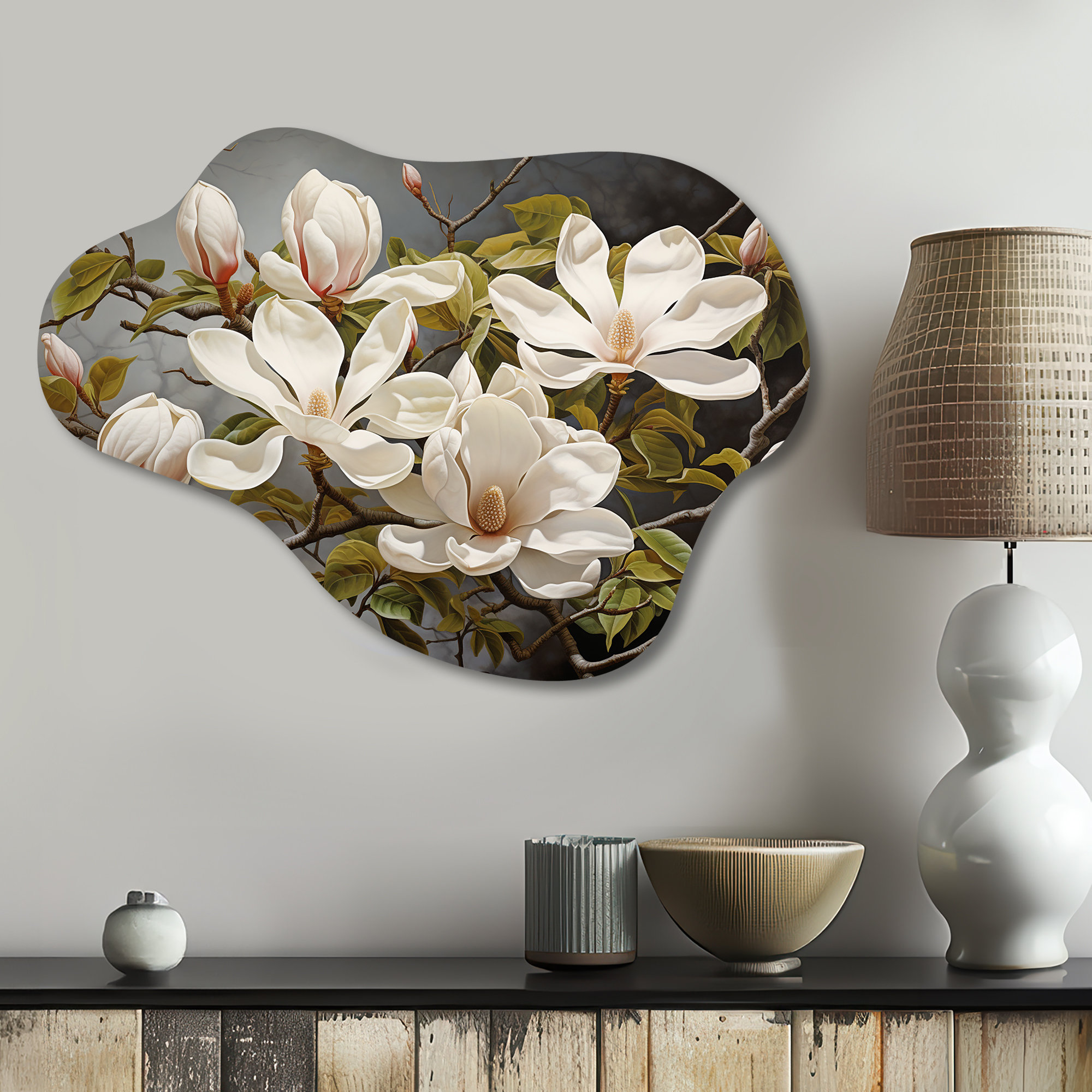 Design Art White Green Magnolias Magnolia Serenity - Magnolias Cloud ...