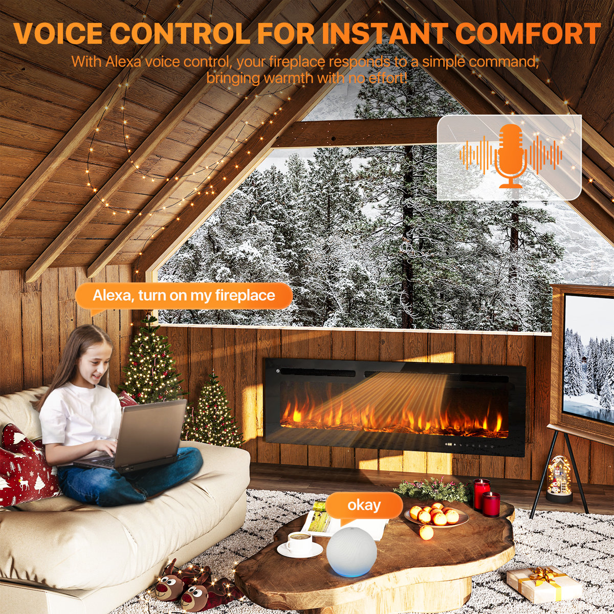 Symple Stuff Smart Wifi Electric Fireplace, Recessed Wall Mounted ...