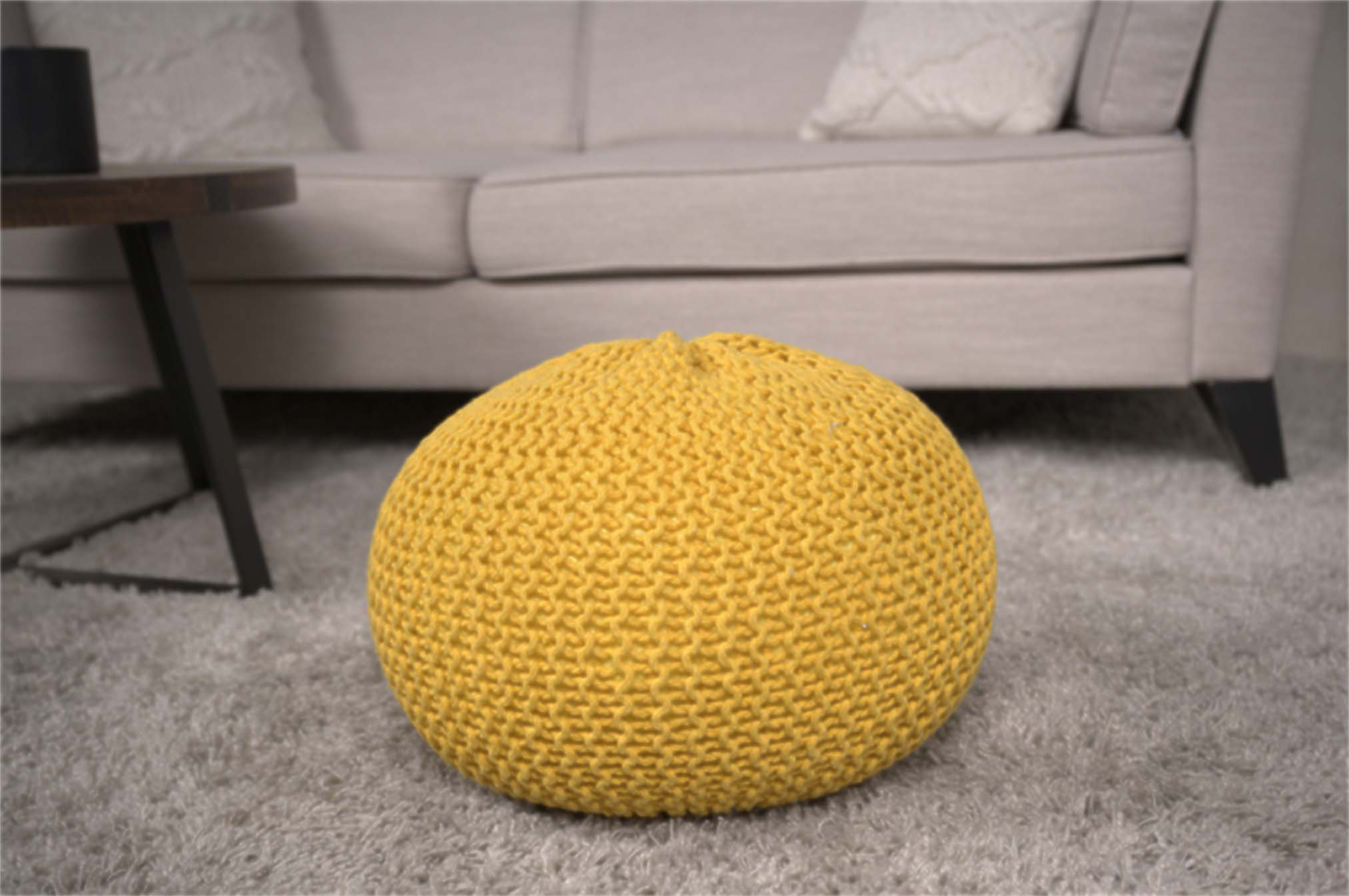 Dakota Fields Bordeaux Knitted Cotton Round Pouf, Comfortable Seating ...