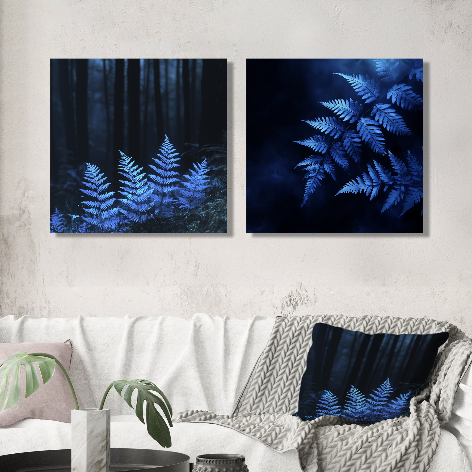 Latitude Run® Monochrome Ferns in Blue and Black Tones I - Ferns Wall ...