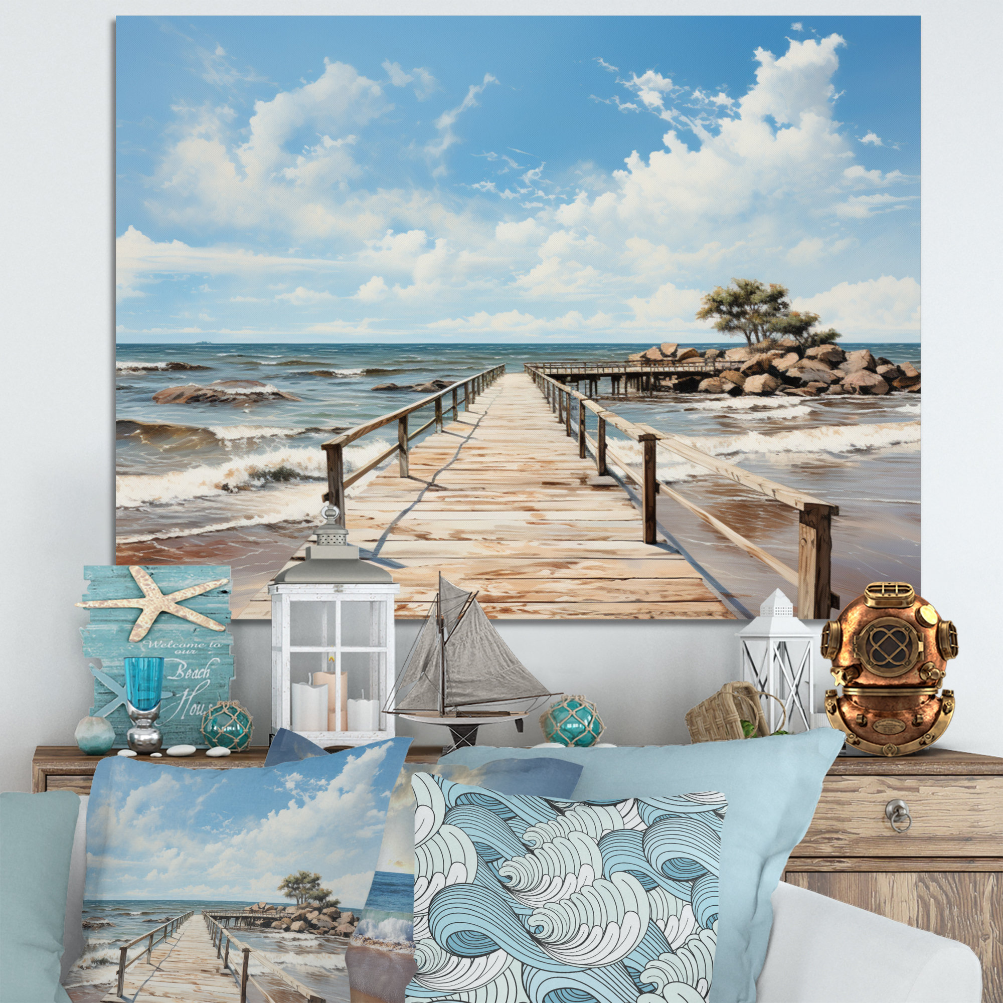 Dovecove Pier Serene Horizon I - Coastal Pier Canvas Art Print | Wayfair