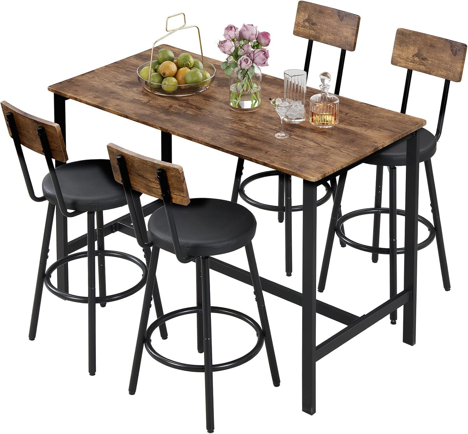 17 Stories Bar Table Set With 4 Bar Stools PU Soft Seat | Wayfair