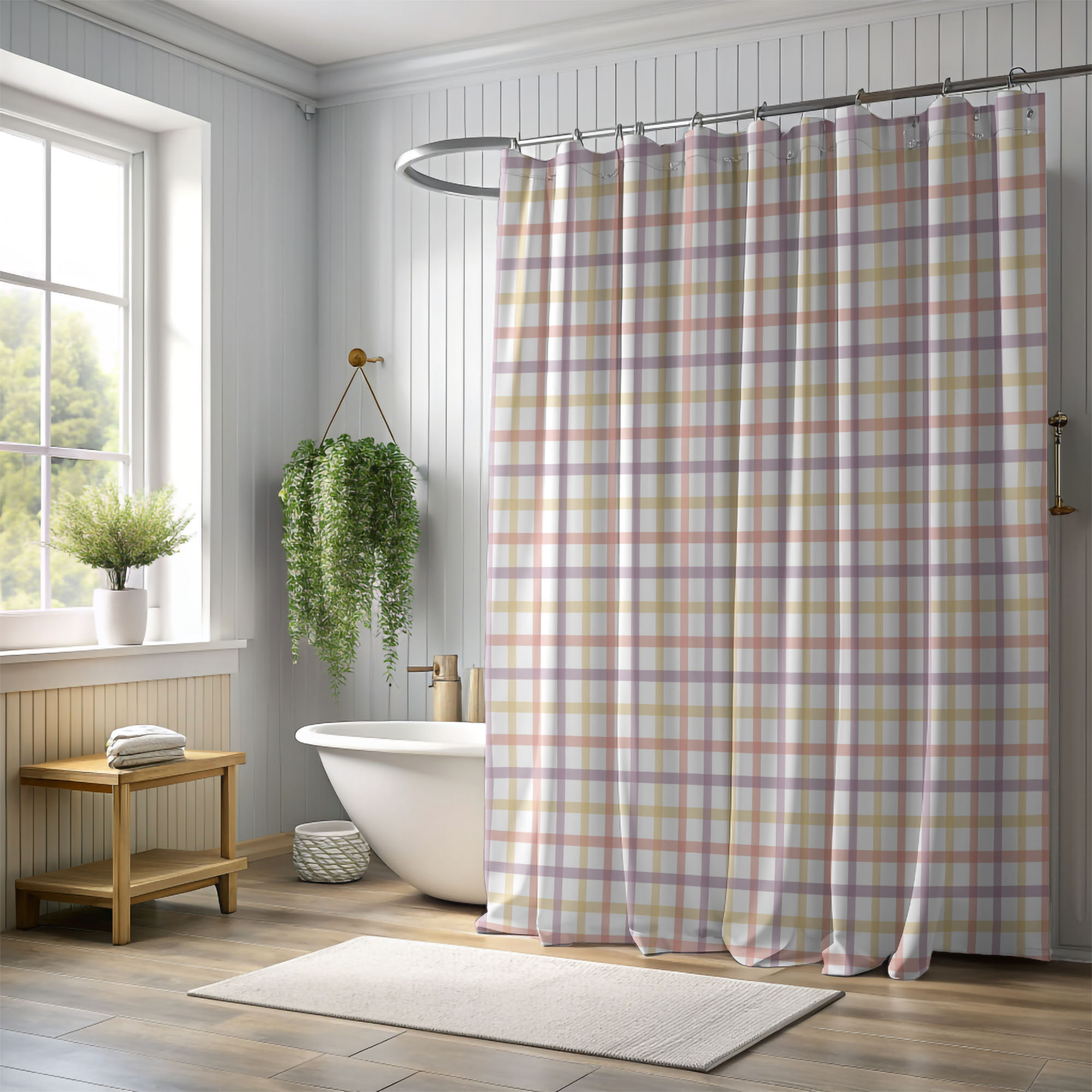 East Urban Home Pastel Retro Groove- 1 Piece Standard Shower Curtain ...