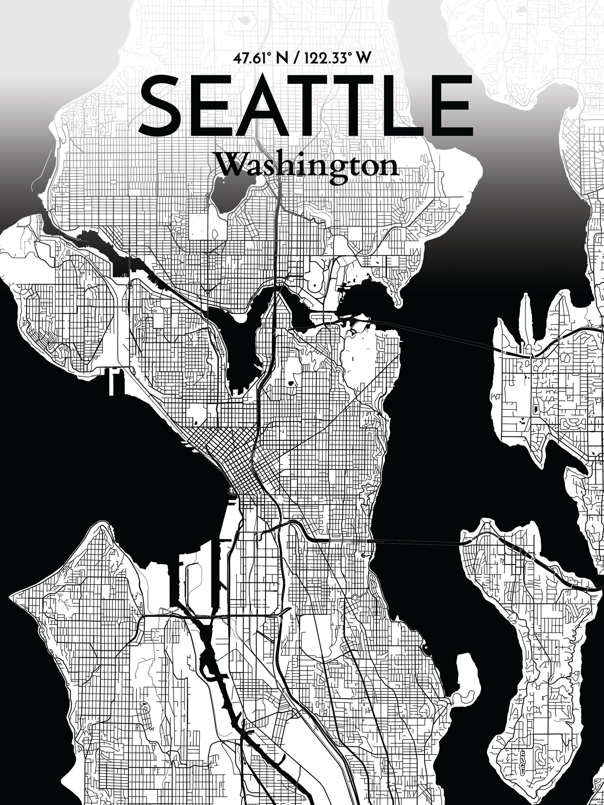 Wrought Studio™ 'Seattle City Map' Graphic Art Print Poster in Ink ...