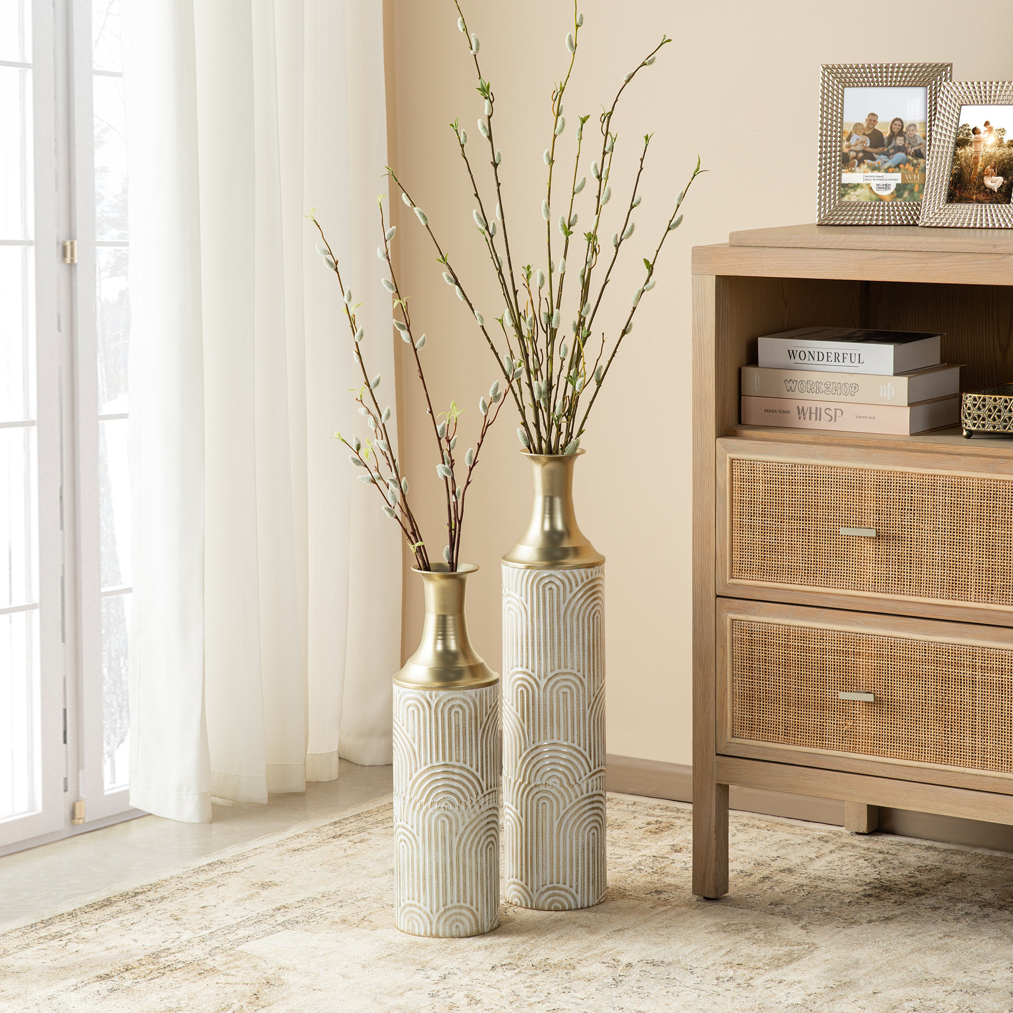 Mercer41 Modern White And Gold Metal Floor Vases | Wayfair