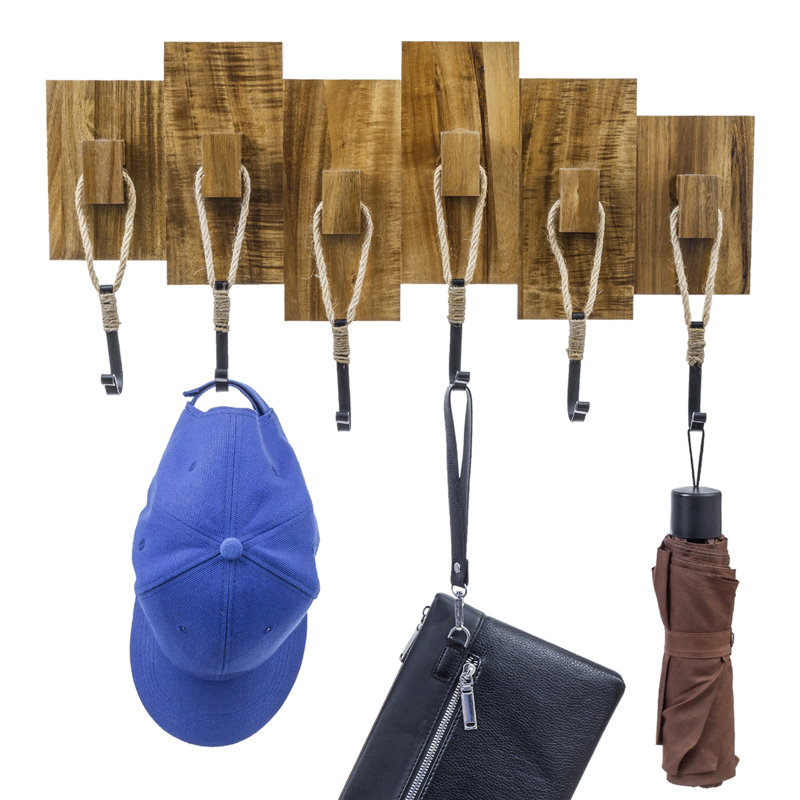Millwood Pines Acacia Wood Wall Coat Rack Hooks | Wayfair