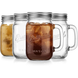 Gracie Oaks Set of 4 Original Mason 16oz Retroware Glass Mug With Lid ...