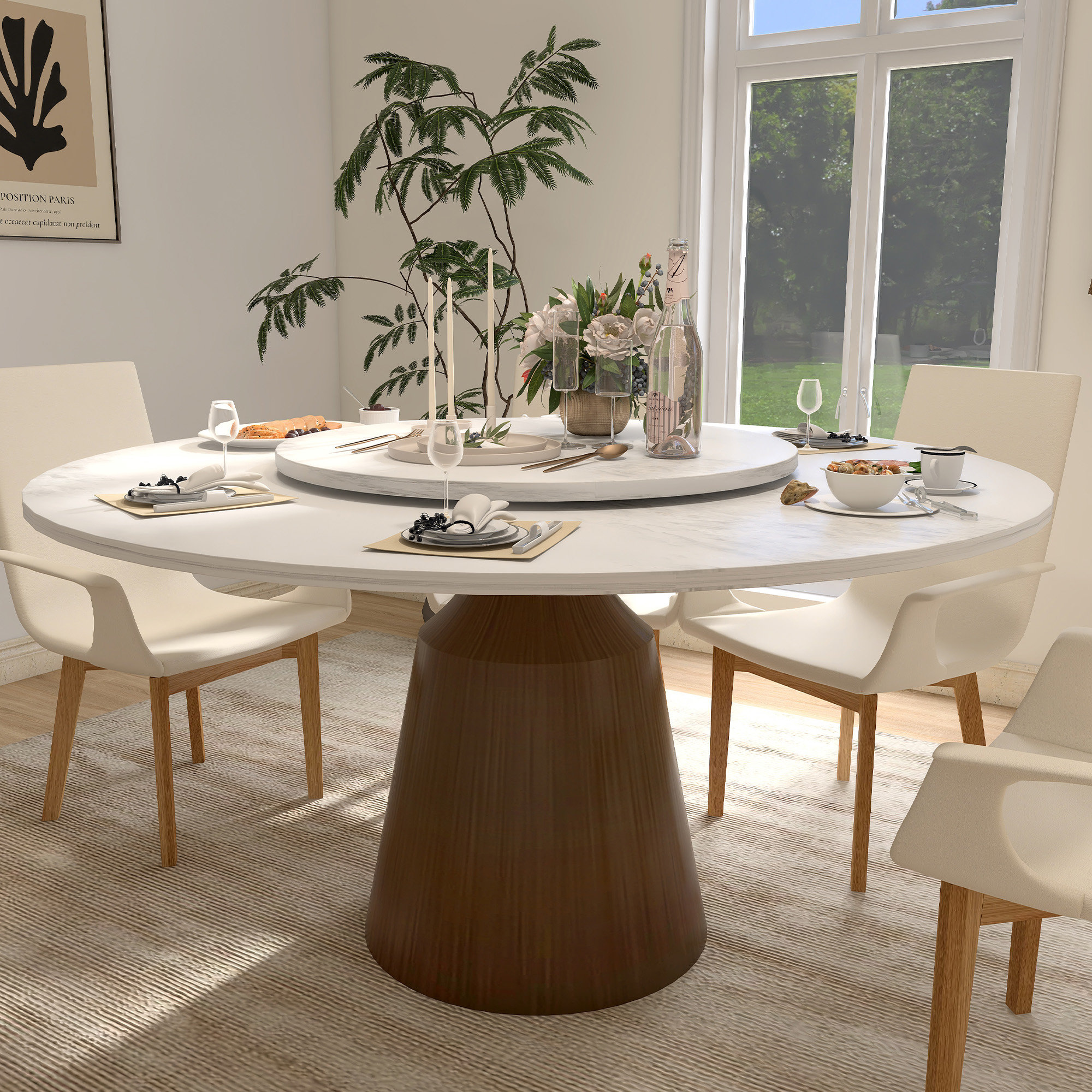 Wrought Studio™ 59" Marble Round Dining Table | Wayfair