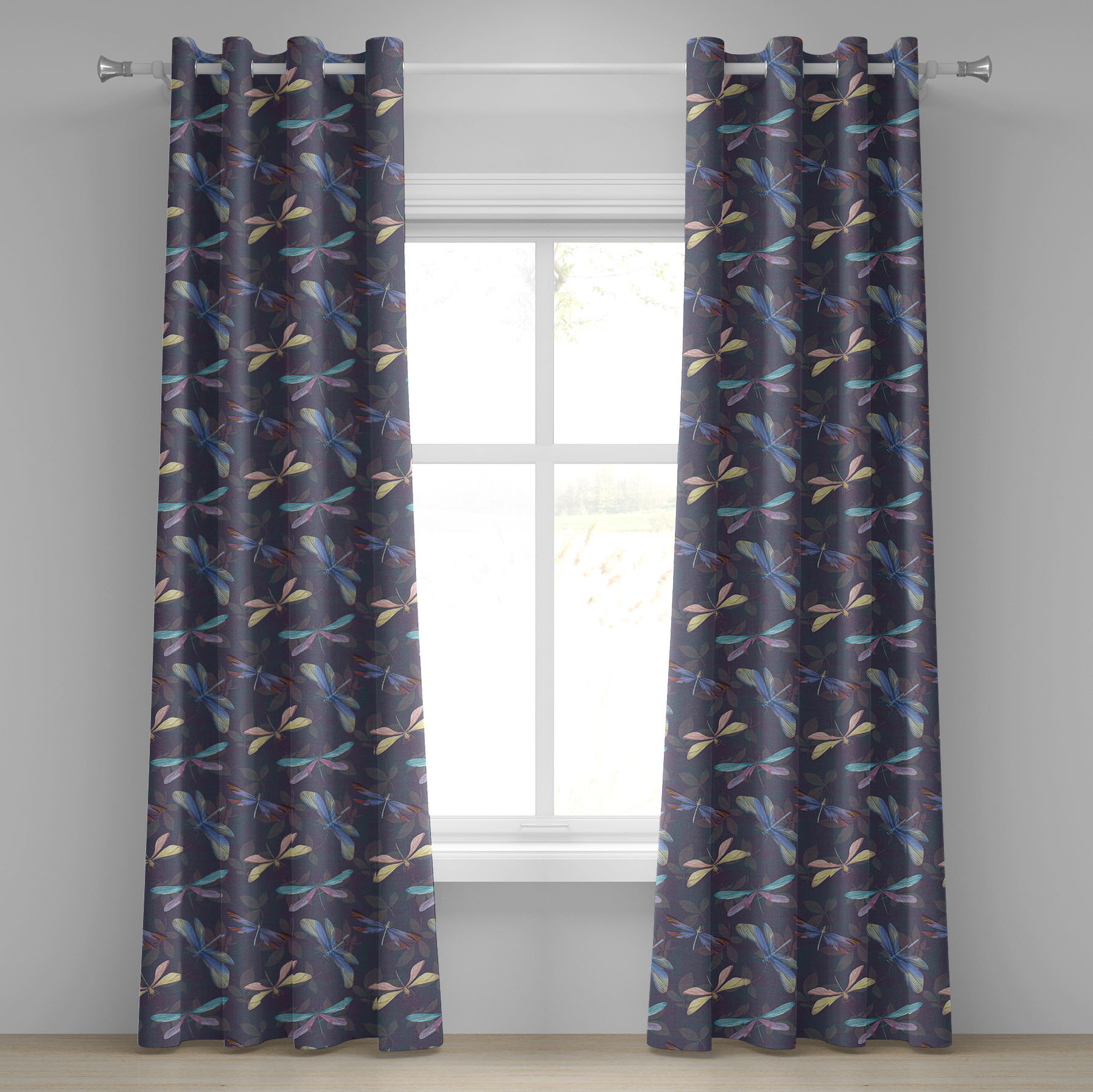 Ambesonne Nature Art Grommet Curtain Dragonfly Modern Botany 50" Plum ...