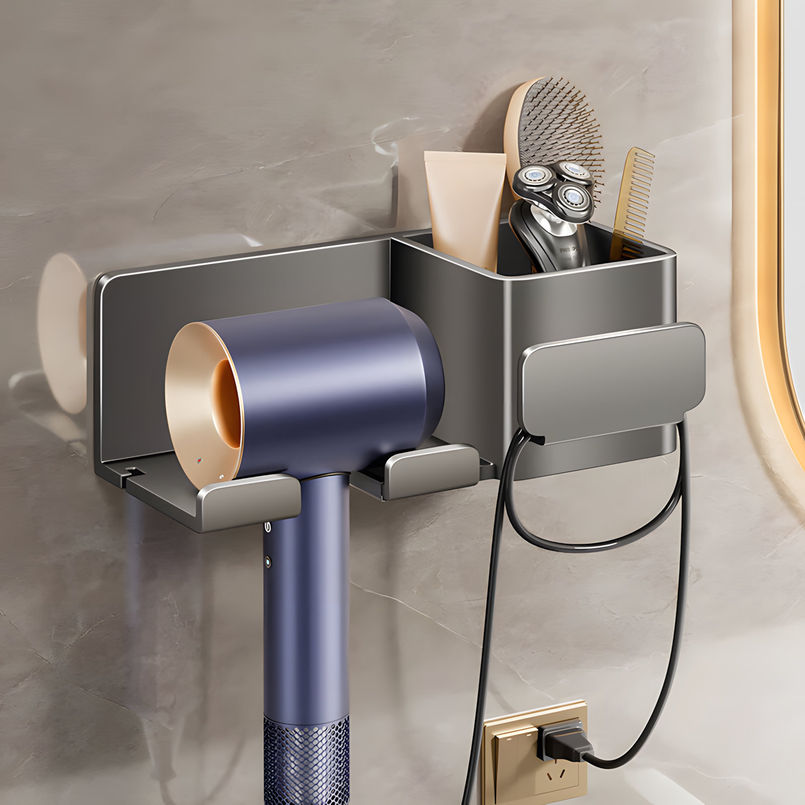 Rebrilliant Hair Dryer Holder, No Drill Bathroom Organizer, Wall ...