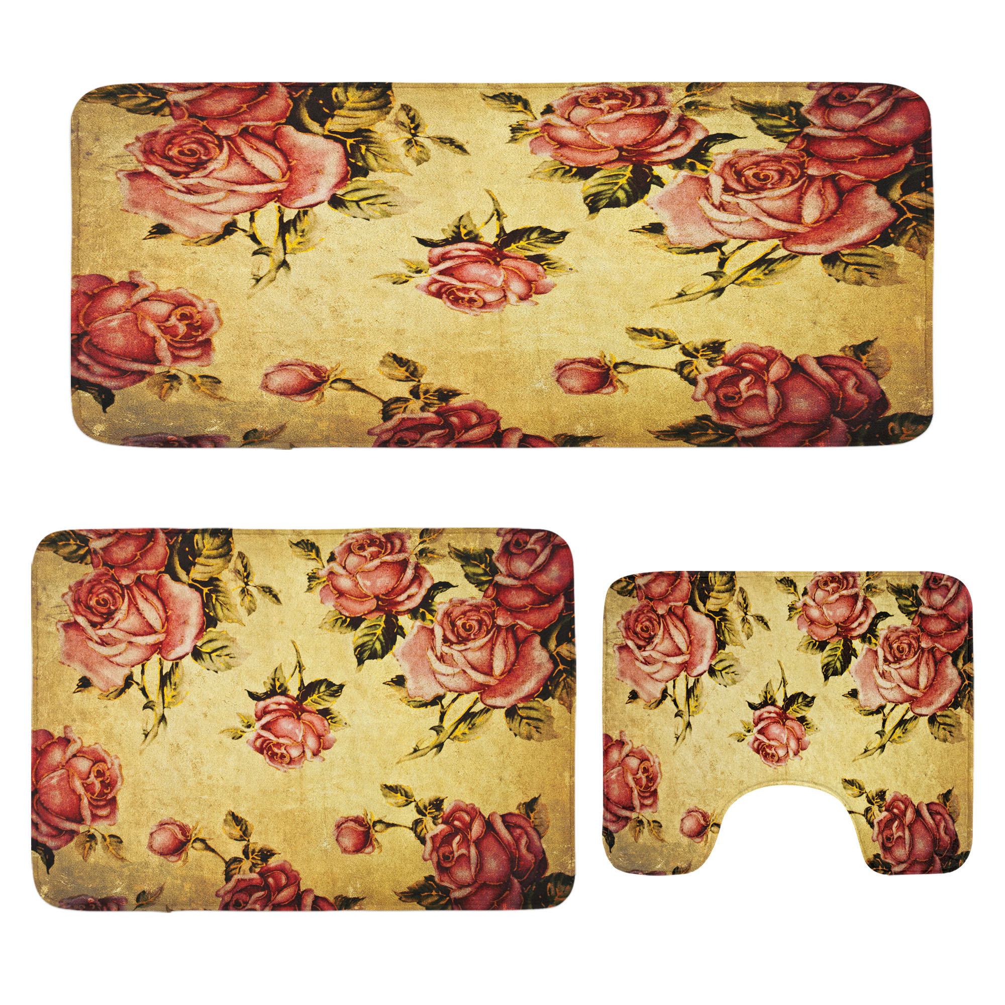 Red Barrel Studio® Rose Bathroom Rug Set 3 Pieces U-Shape & Rectangle ...