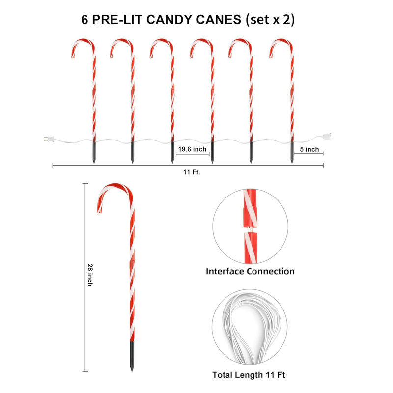The Holiday Aisle® 28" Christmas Candy Cane Pathway Markers, Set Of 12 ...