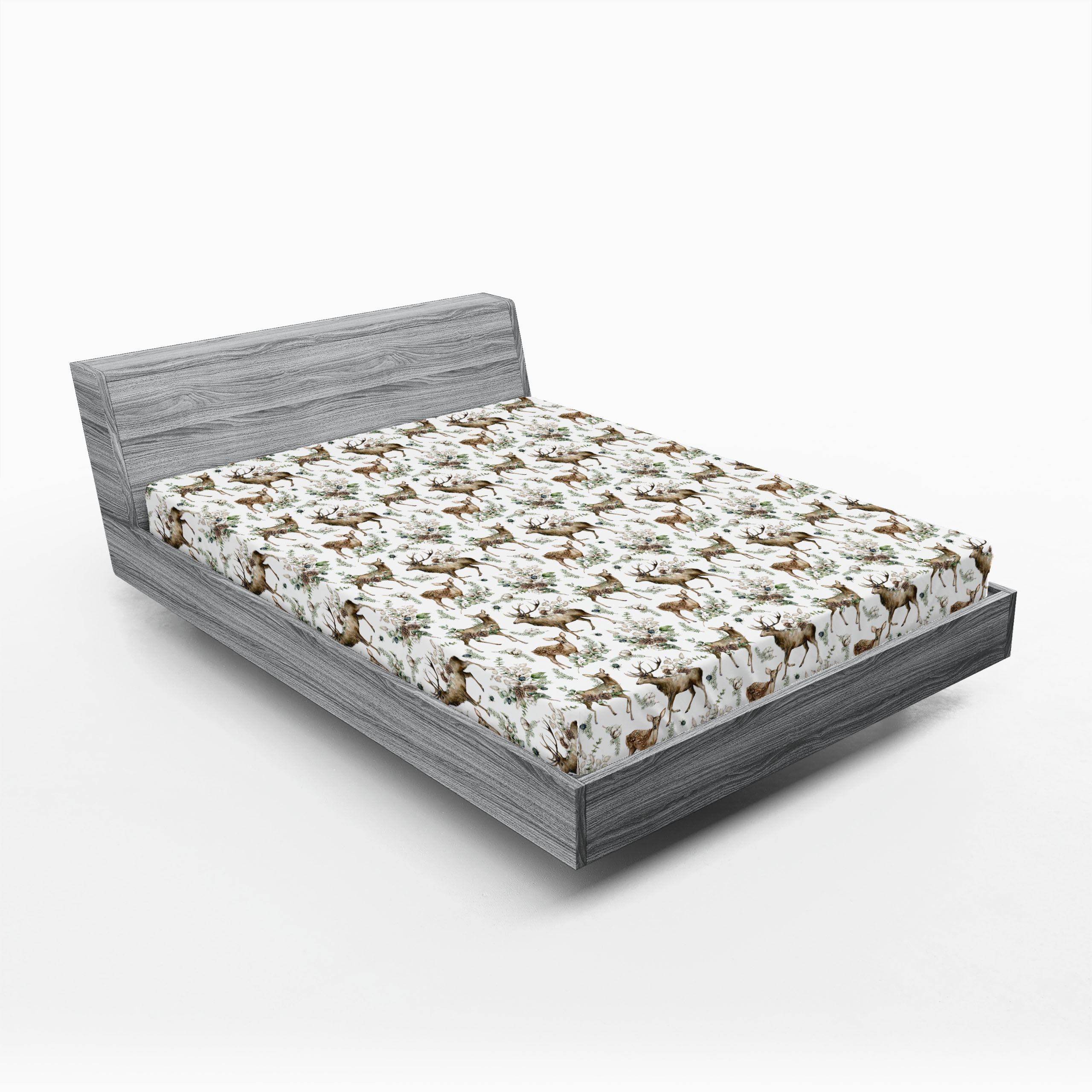 Ambesonne Woods Fitted Sheet Antler Reindeer Floral Spring King Size ...