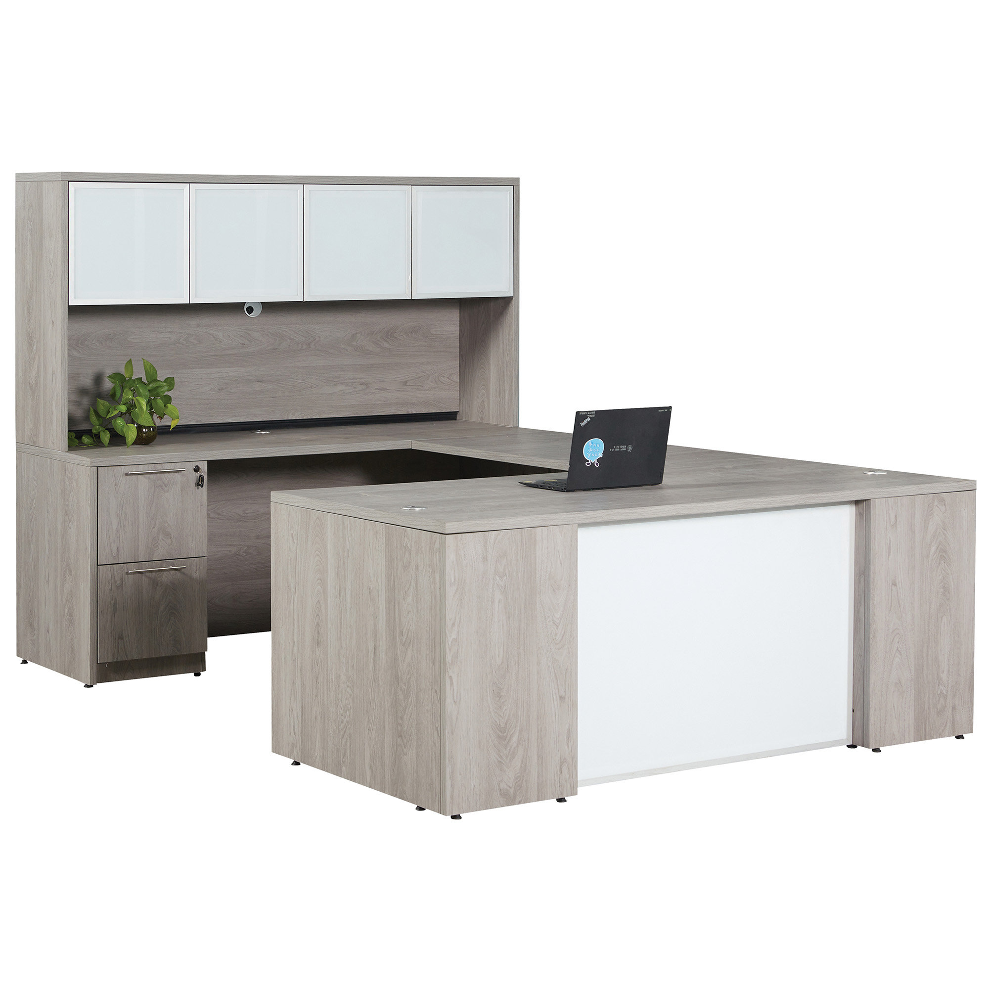 Foundry Select U-Shape Executive Desk Office Set with Storage and Glass ...