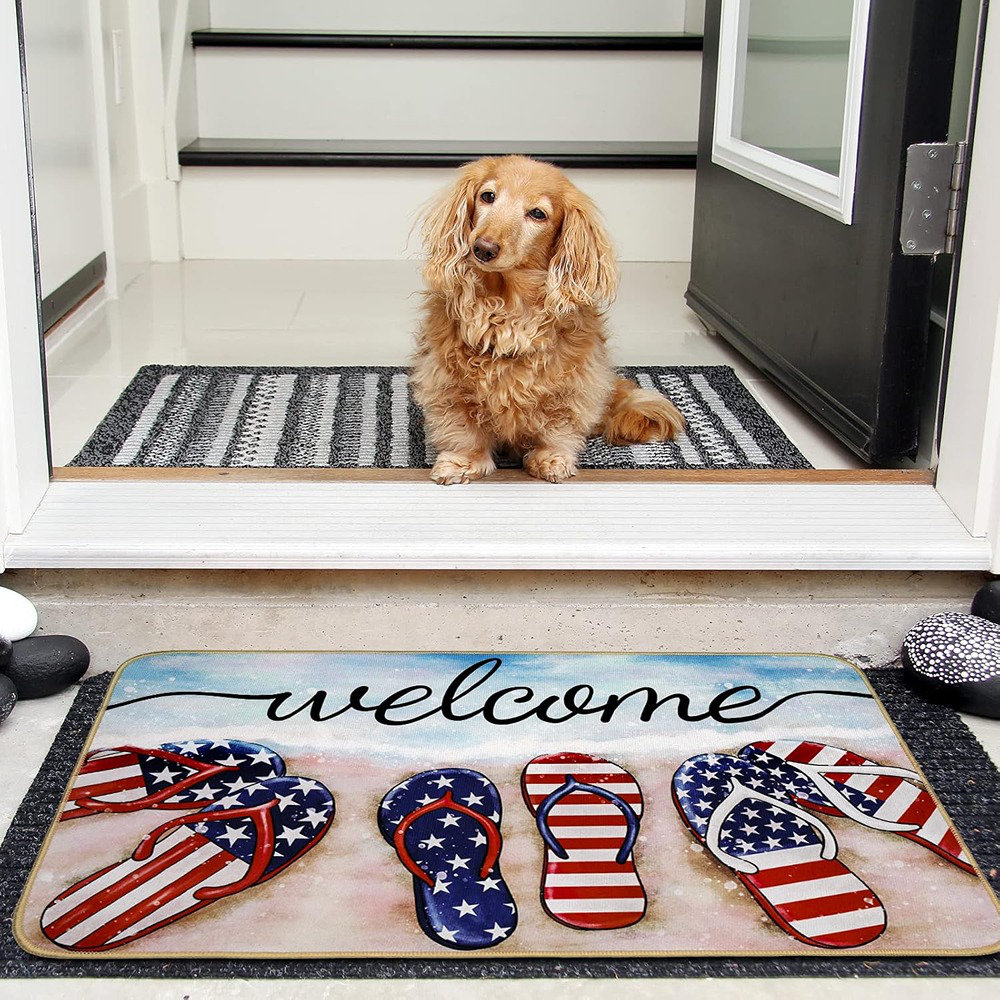 Dovecove Welcome Doormat Summer Beach American Flag Slippers Fr ...
