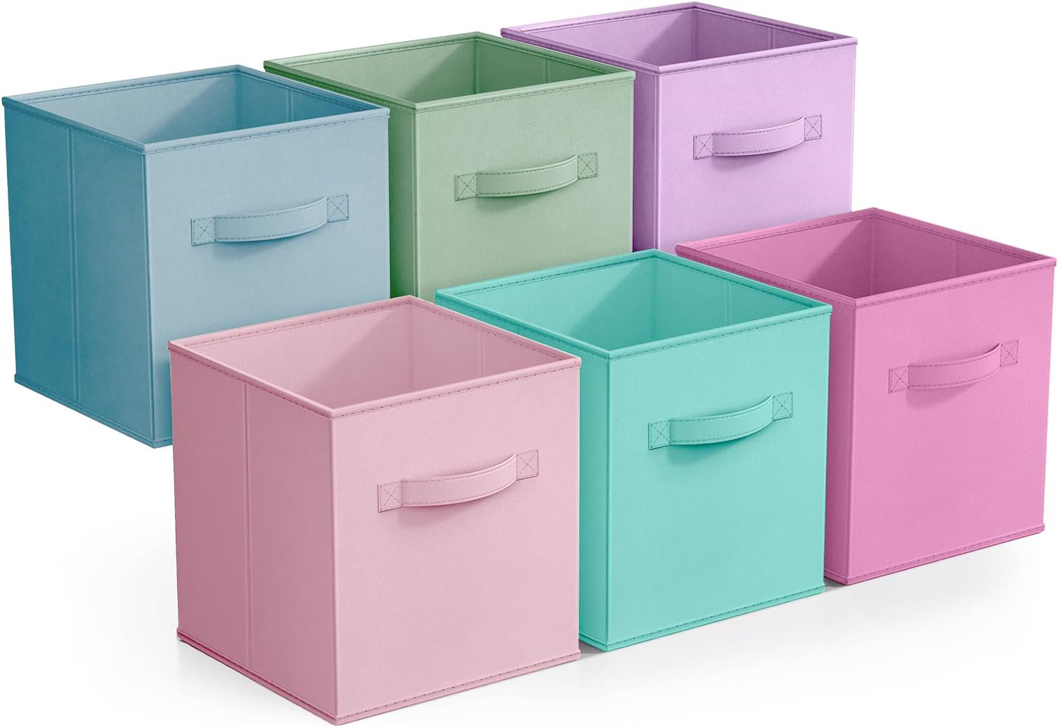 Sorbus 6 Pack 11" Foldable Storage Cubes with Handles in Multi Pastels ...