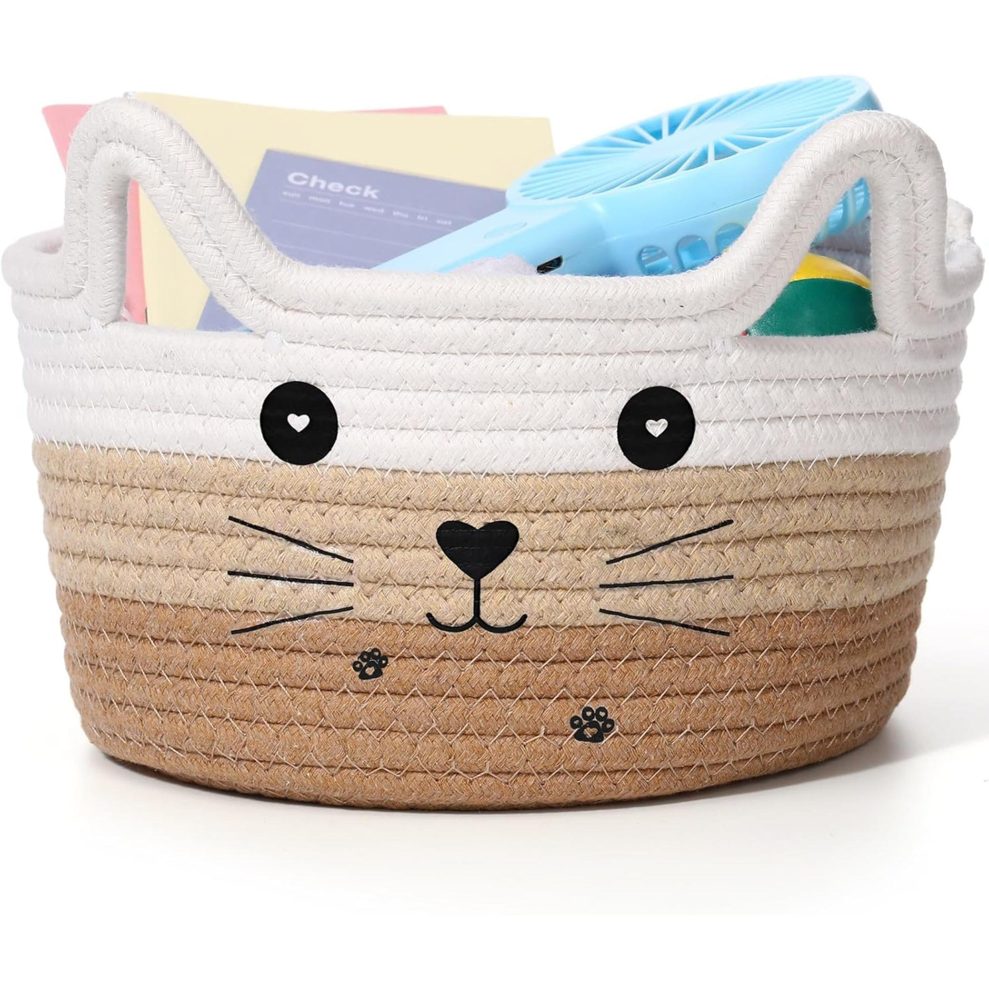 Highland Dunes Cat Storage Basket Woven Organizer With Ears Decorative ...