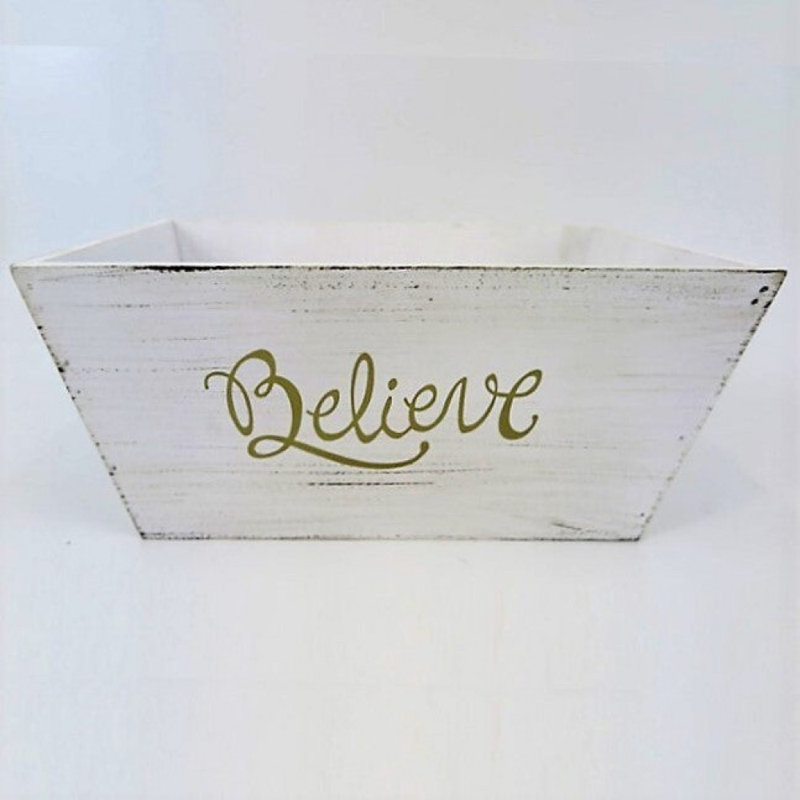 Gracie Oaks Believe On Antique Look White Decorative Crate | Wayfair