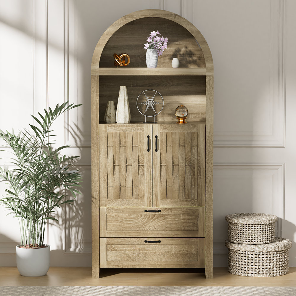 Winston Porter Arched Kitchen Cabinet Bookshelf Bookcase - 71” Tall Mid ...