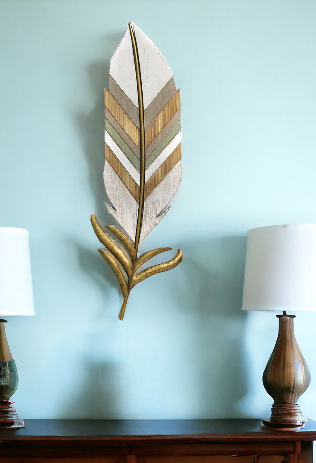 Dakota Fields 29" X 9" White and Gold Feather Wall Decor & Reviews ...