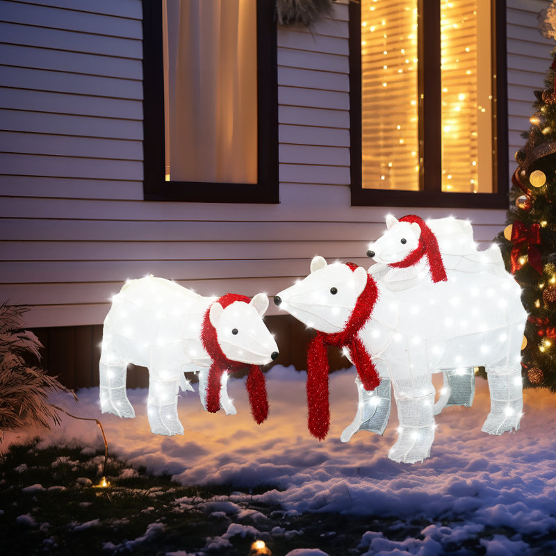 The Holiday Aisle® 3-Piece Indoor and Outdoor Lighted Polar Bear Family ...