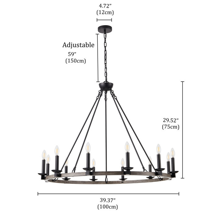 17 Stories 12-Light Rustic Hanging Wagon Wheel Light Fixtures | Wayfair