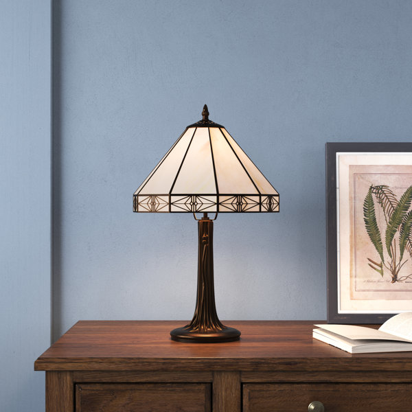 Lark Manor Barfleur 48Cm Espresso Tiffany Style Cream Glass Table Lamp ...
