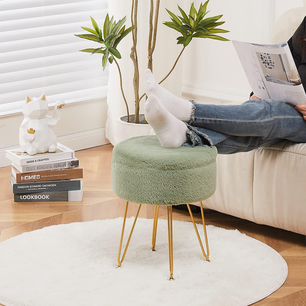 Mercer41 Footrest Footstools Round Faux Fur Ottoman With Storage Space ...