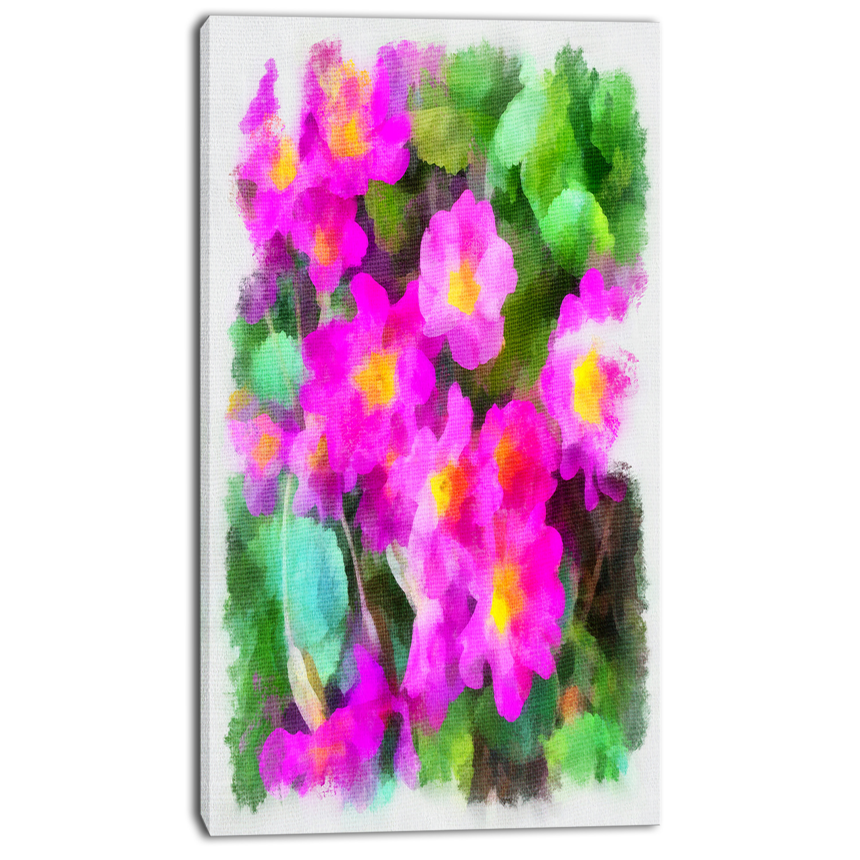 Design Art 'Pink Little Flowers with Green Leaves' Painting Print on ...