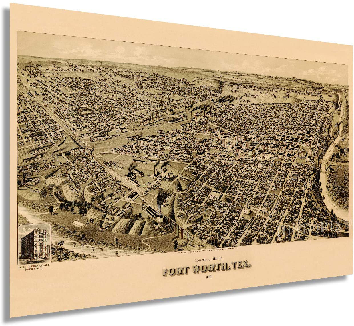 HISTORIC PRINTS HISTORIX Vintage 1891 Fort Worth Texas Poster Map ...